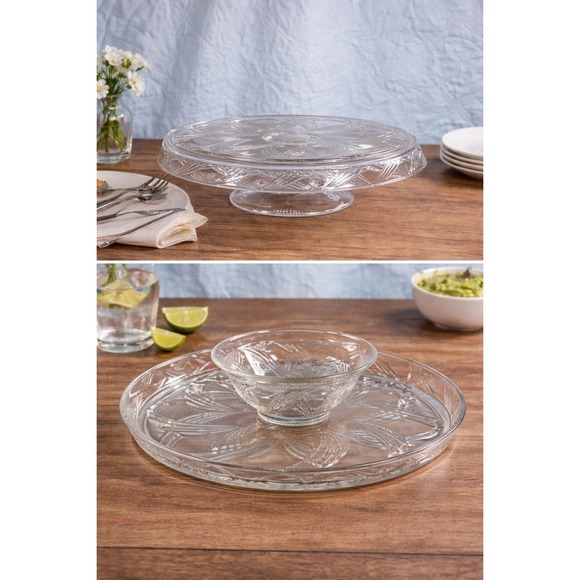 Dining | Vintage Pressed Glass Reversible Food Display Stand With Dip ...